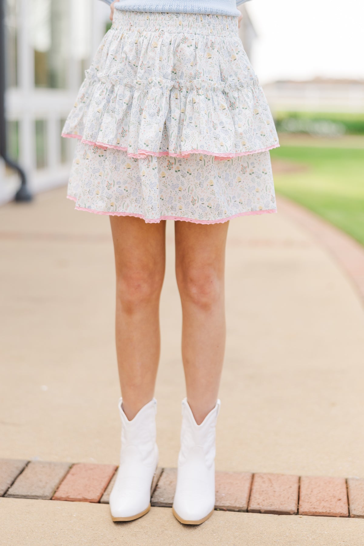 Girls: Sweet Dreams Light Blue Ditsy Floral Ruffled Skort – Shop the Mint