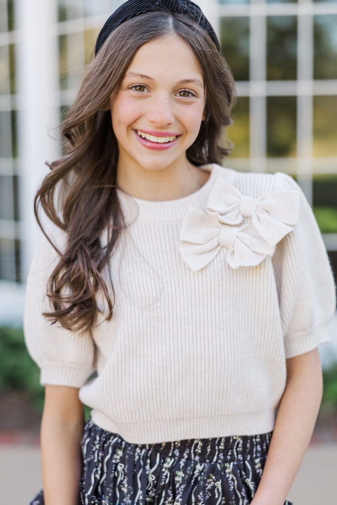 Girls: The Charlotte Cream Bow Sweater – Shop the Mint