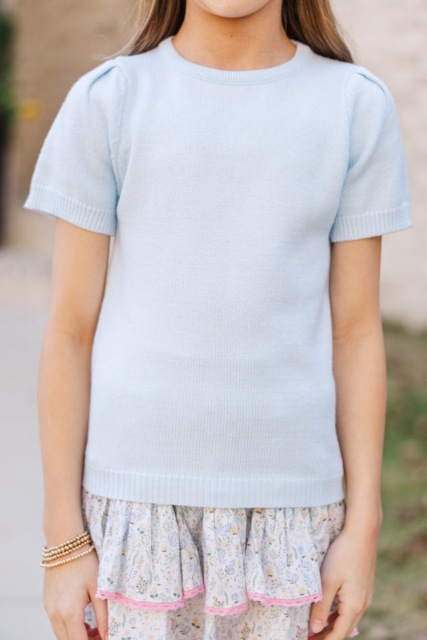 Girls: Work Of Art Light Blue Short Sleeve Sweater – Shop the Mint