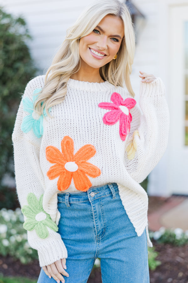 The Dream Cream Floral Embroidered Sweater – Shop the Mint
