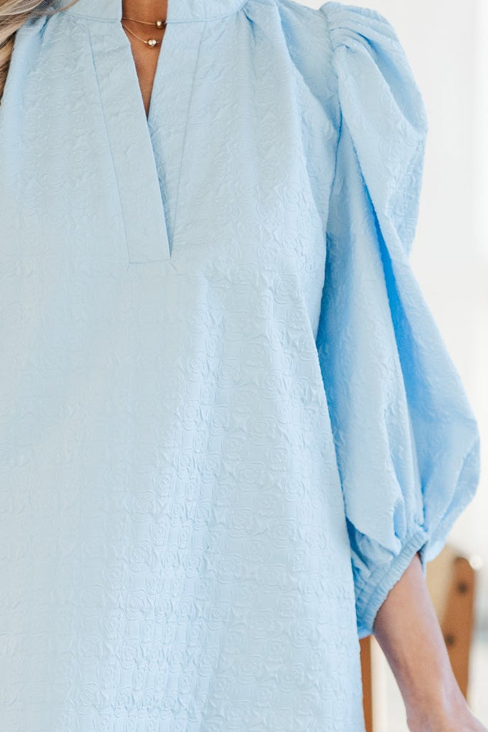 The Idyllic Light Blue Textured Dress – Shop the Mint