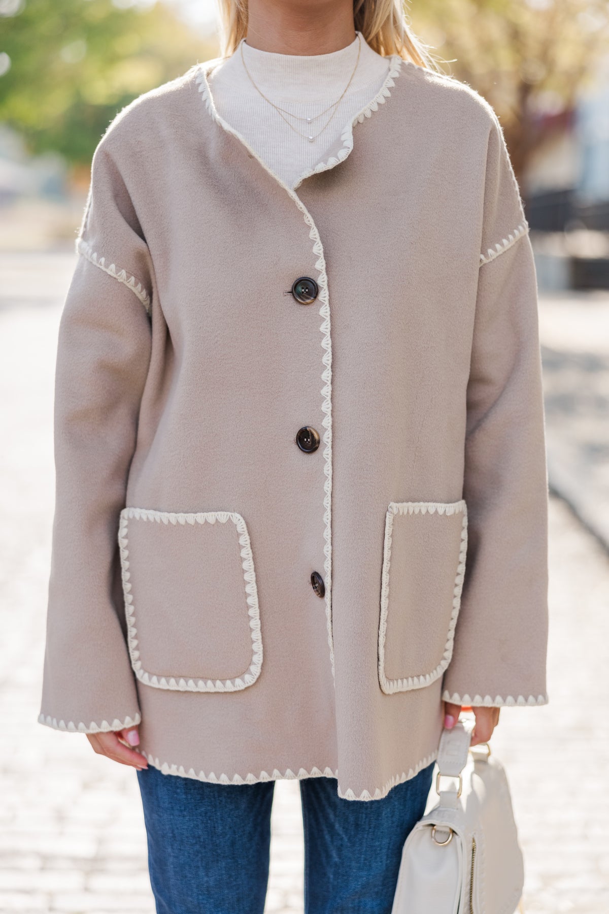 Better Together Camel Contrast Stitched Jacket – Shop the Mint