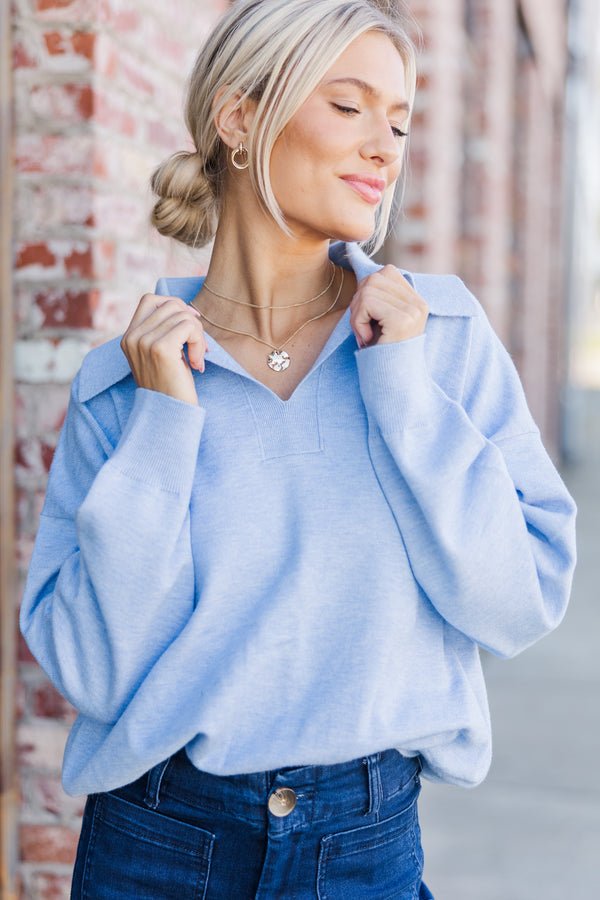 It's All For You Light Blue Collared Sweater – Shop the Mint