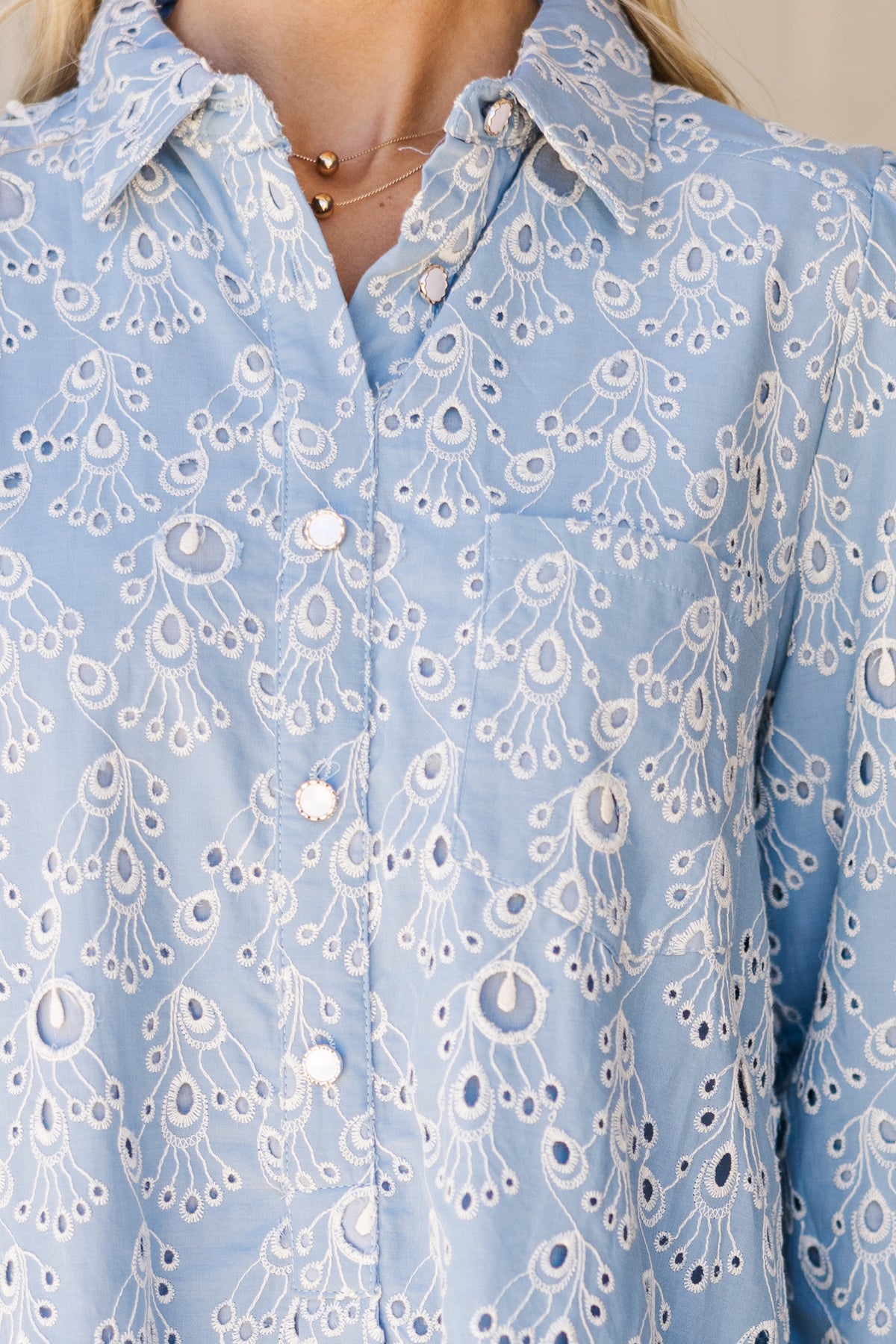 Share Your Story Light Blue Eyelet Shirt Dress – Shop the Mint
