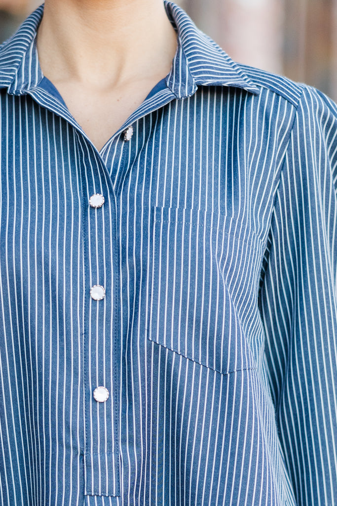 Share Your Story Navy Striped Shirt Dress – Shop the Mint