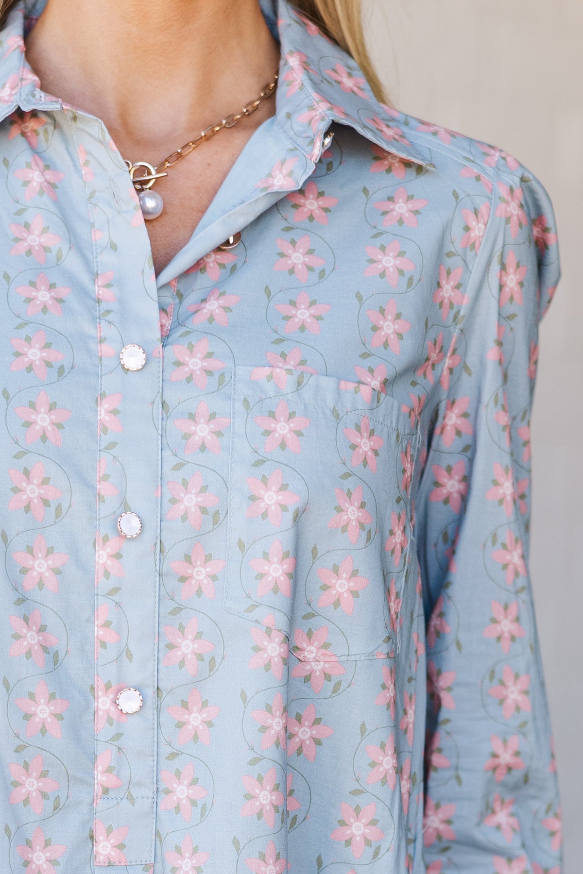 Share Your Story Light Blue Floral Shirt Dress – Shop the Mint