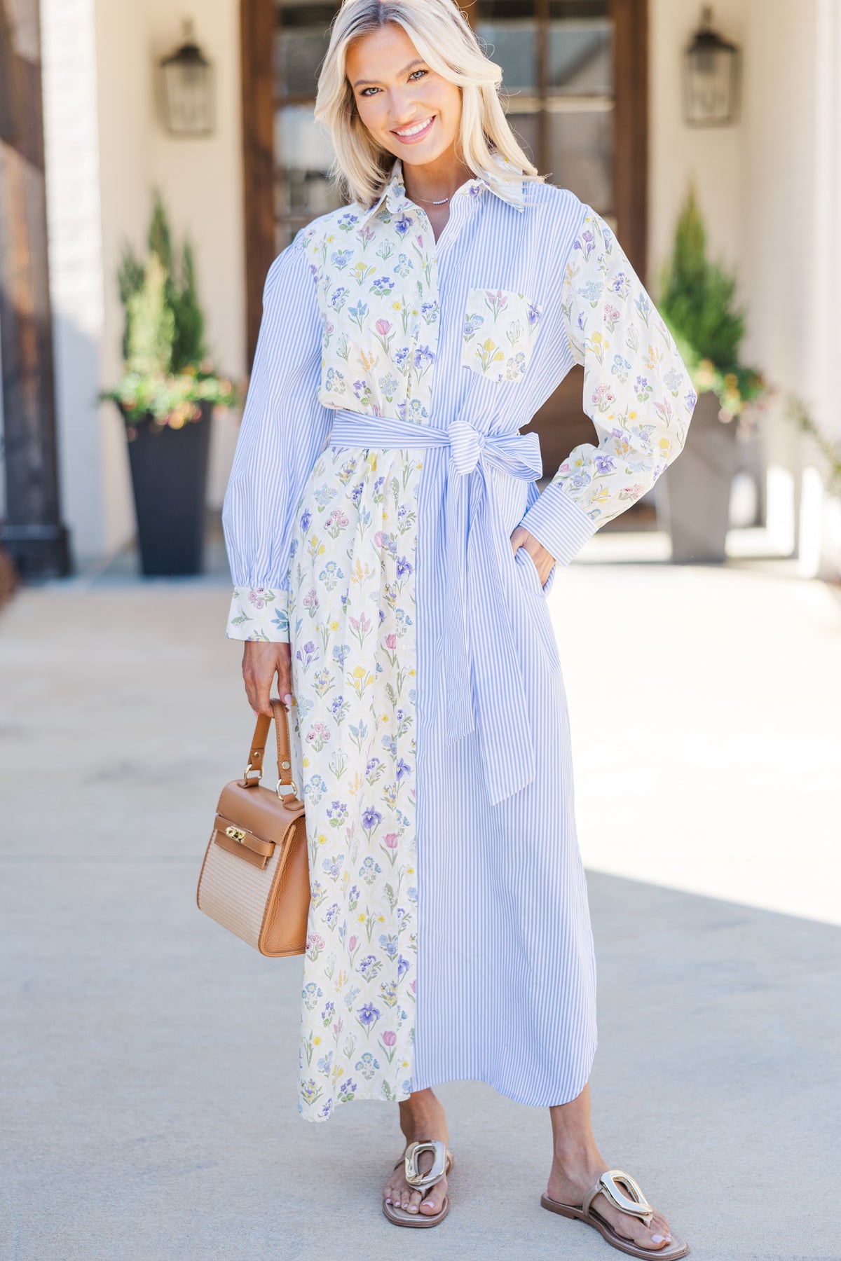 Just A Reminder Blue Mixed Print Midi Dress – Shop the Mint