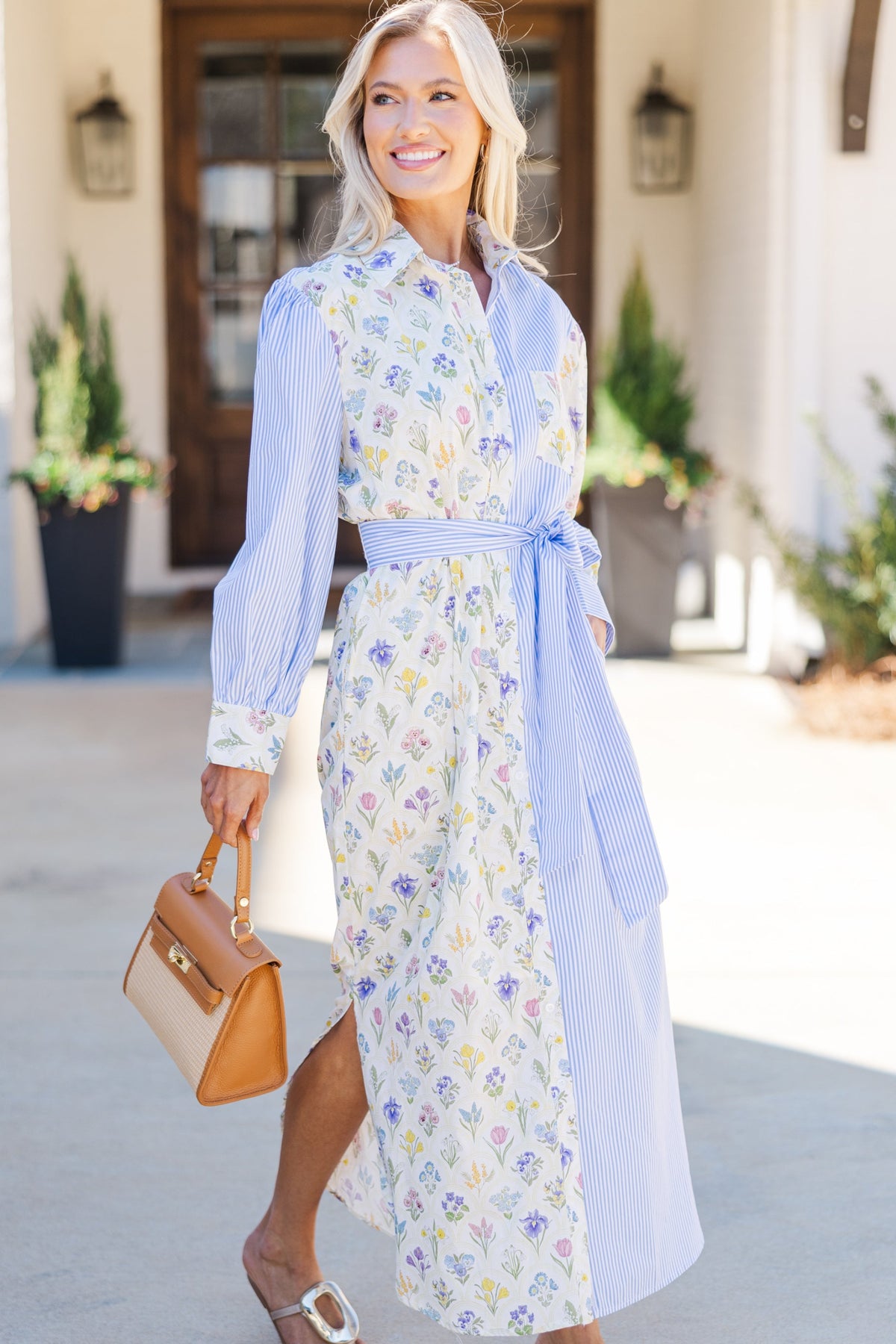 Just A Reminder Blue Mixed Print Midi Dress – Shop the Mint