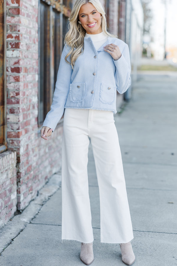 Get A Little Love Light Blue Tweed Jacket – Shop the Mint