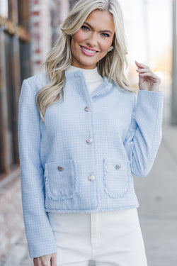 Get A Little Love Light Blue Tweed Jacket – Shop the Mint