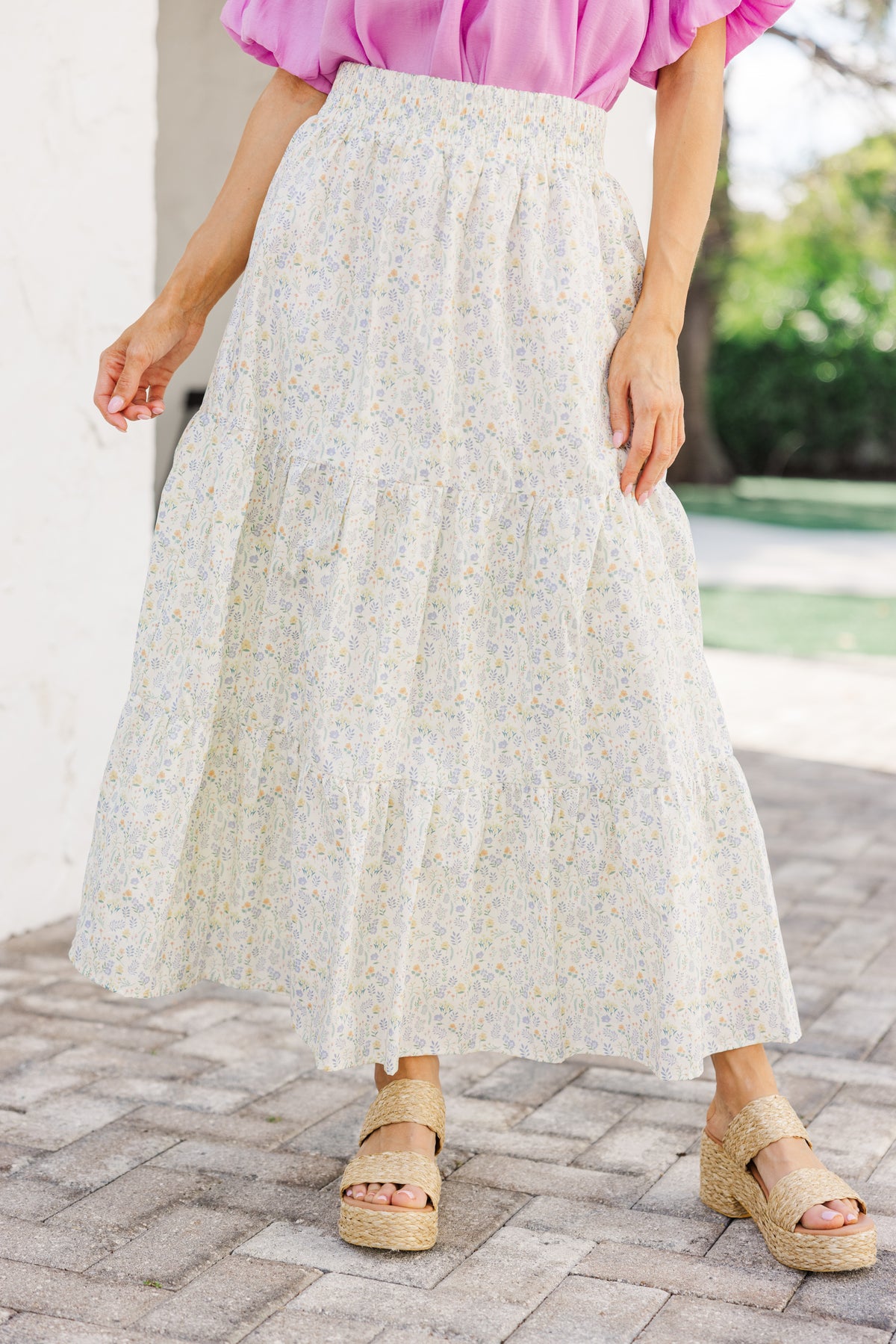 Wandering Way Yellow Ditsy Floral Midi Skirt – Shop the Mint
