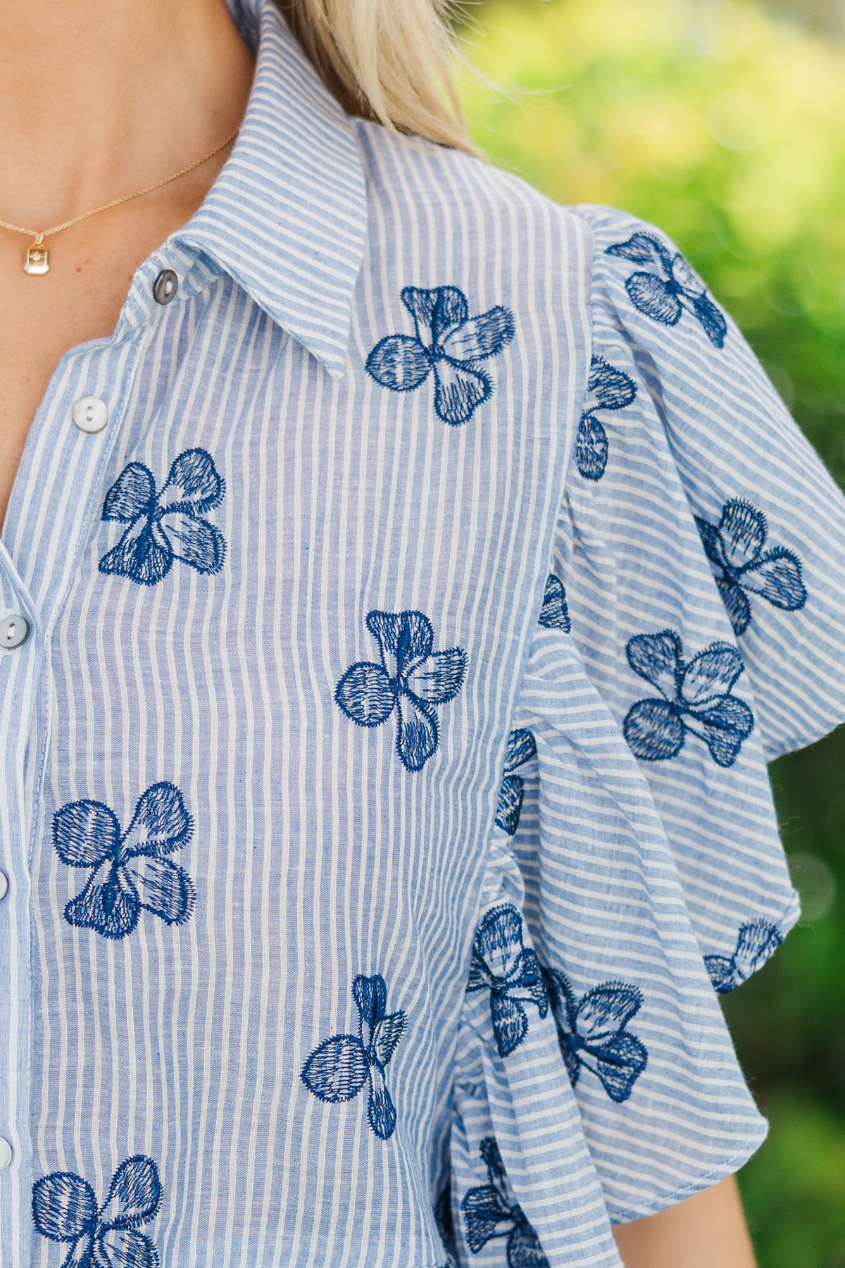 Open Your Heart Blue Embroidered Blouse – Shop the Mint