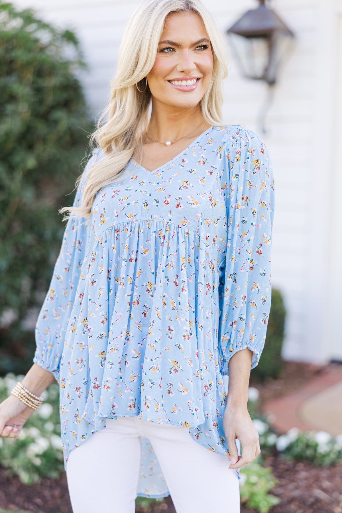 All So Nice Light Blue Ditsy Floral Tunic – Shop the Mint