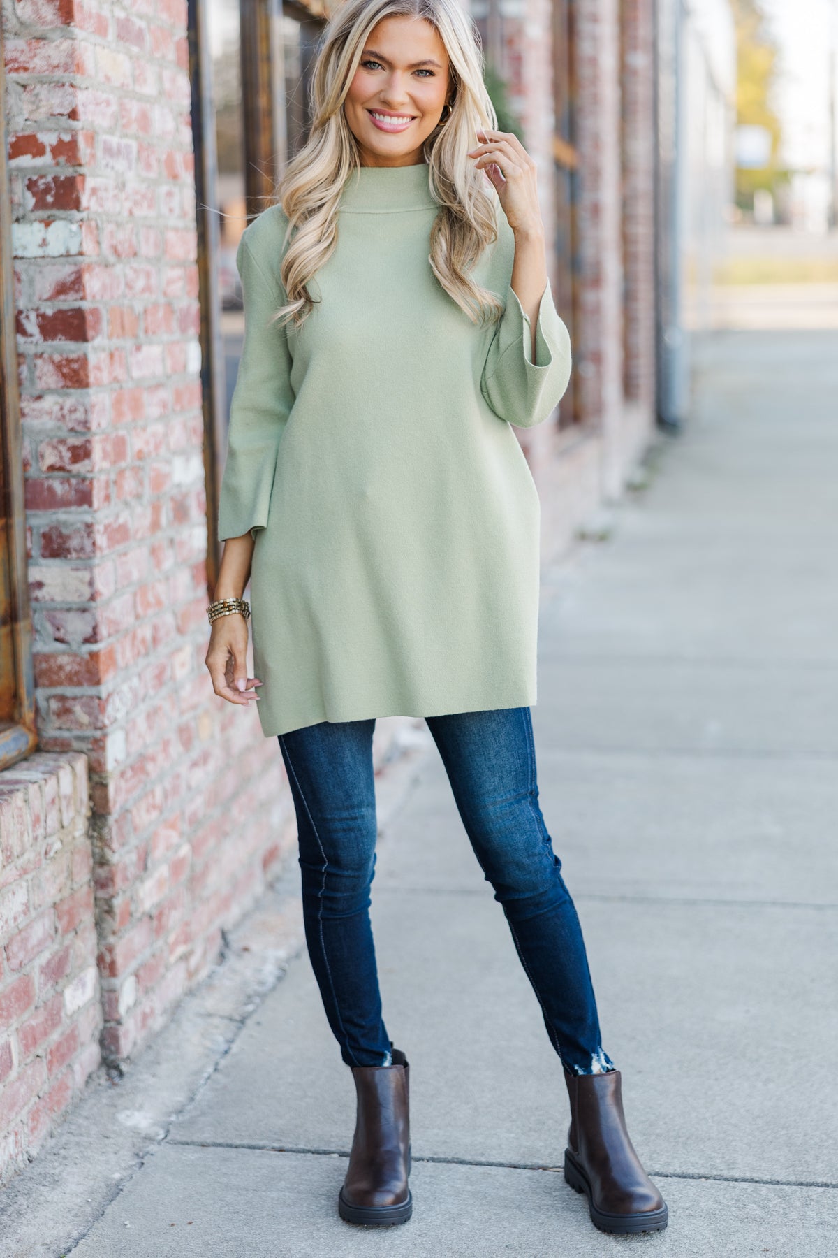 With Ease Sage Green Mock Neck Sweater Tunic – Shop the Mint