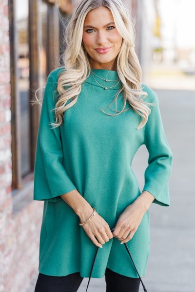 With Ease Teal Mock Neck Sweater Tunic – Shop the Mint
