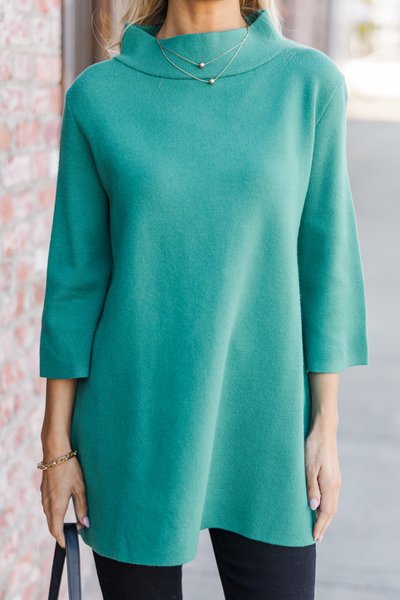 With Ease Teal Mock Neck Sweater Tunic – Shop the Mint