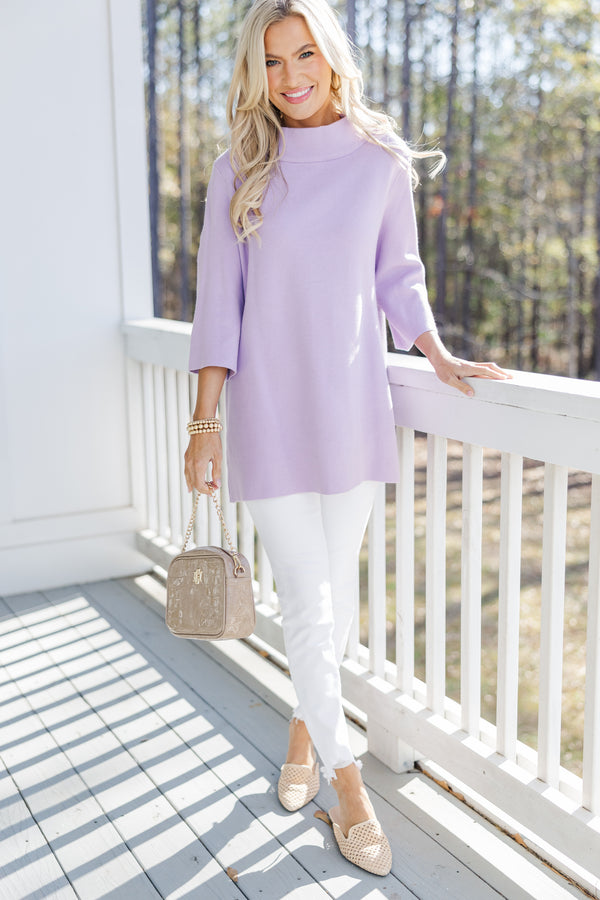 With Ease Lavender Purple Mock Neck Sweater Tunic – Shop the Mint