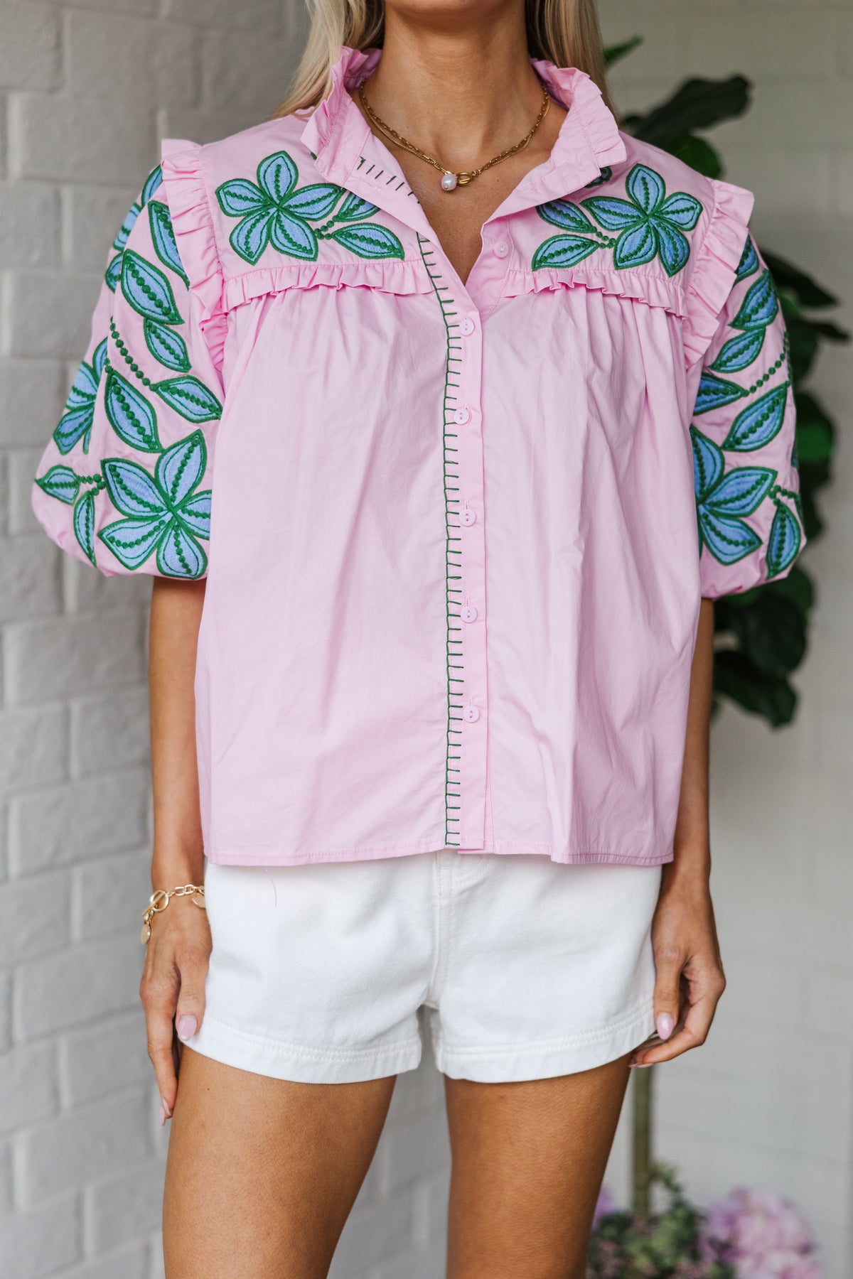 THML: On Your Time Pink Embroidered Blouse – Shop the Mint