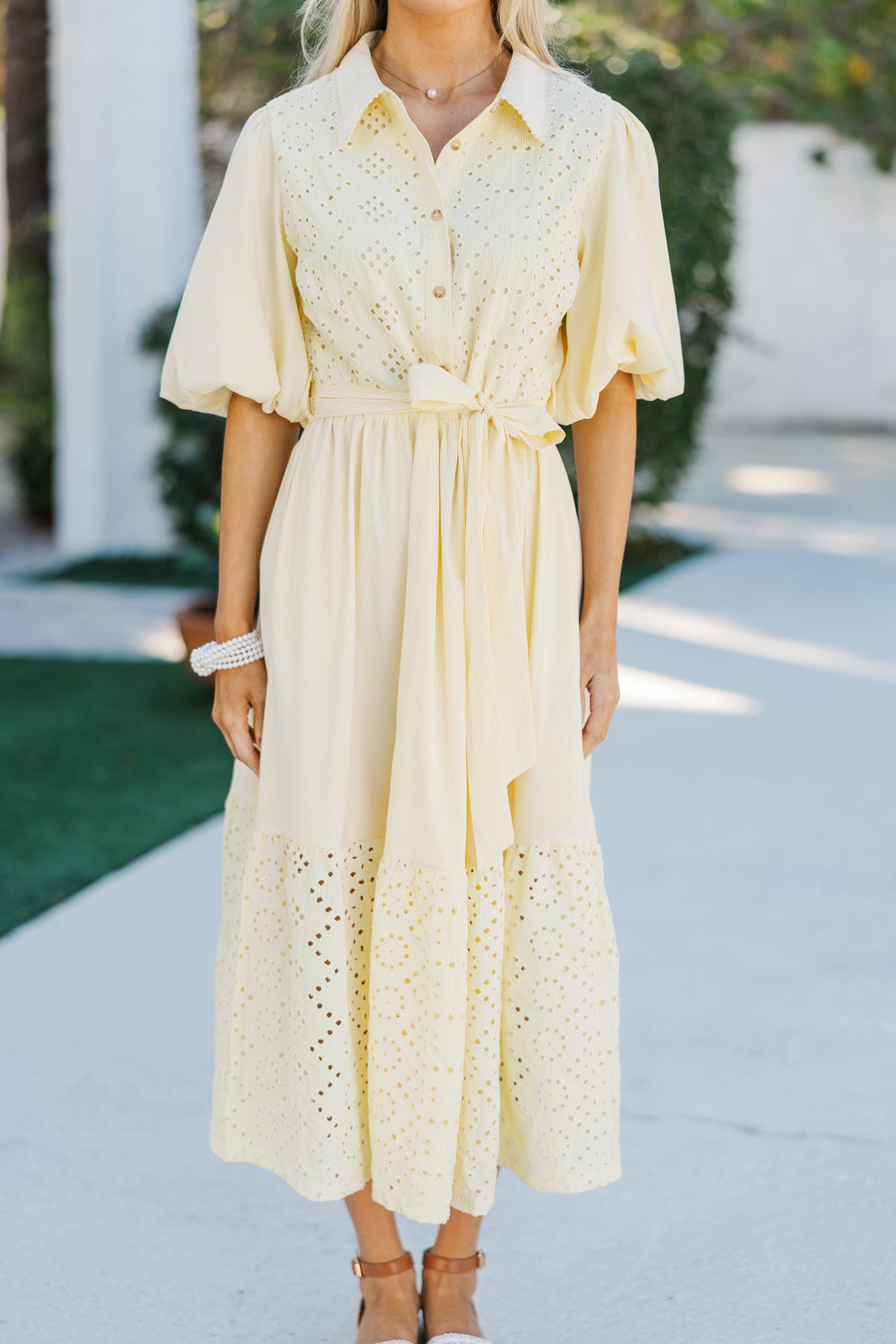 Just Imagine Lemon Yellow Striped Midi Dress – Shop the Mint