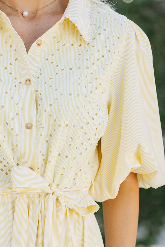 Just Imagine Lemon Yellow Striped Midi Dress – Shop the Mint