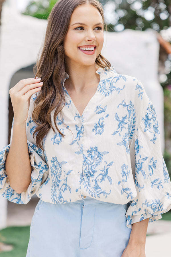 The Gravitate Blue Toile Blouse – Shop the Mint