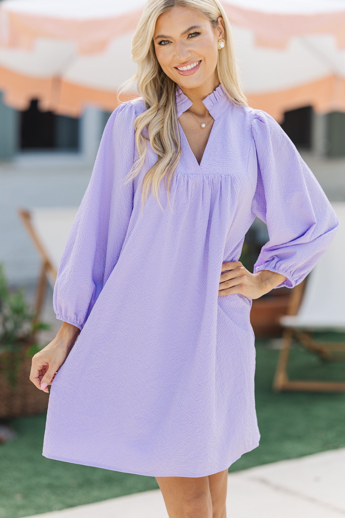 Above And Beyond Lavender Textured Shift Dress – Shop the Mint