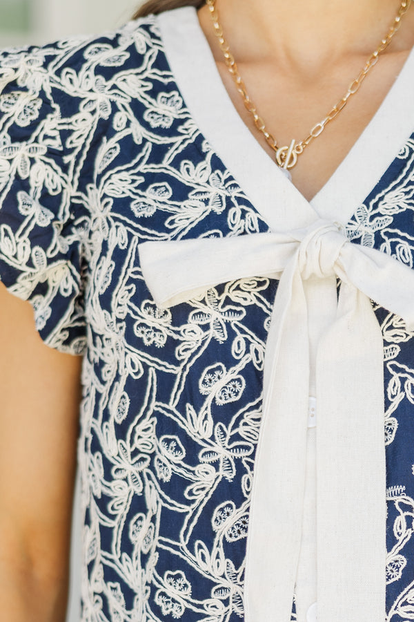 Thoughtful Navy Blue Embroidered Dress – Shop the Mint