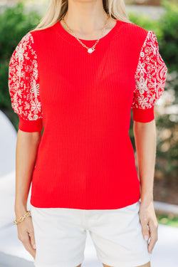 Go For It Red Embroidered Sleeve Top – Shop the Mint