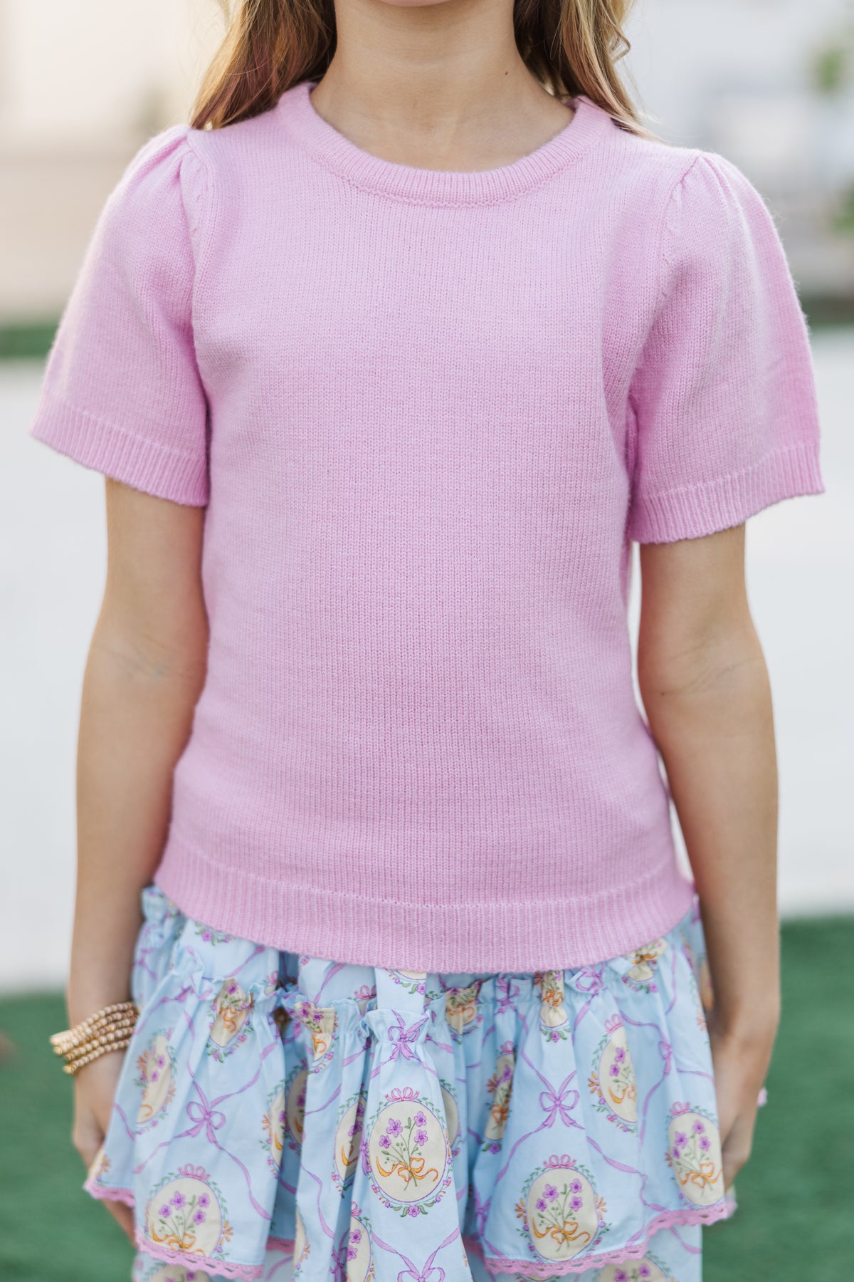Girls: Work Of Art Blush Pink Short Sleeve Sweater – Shop the Mint