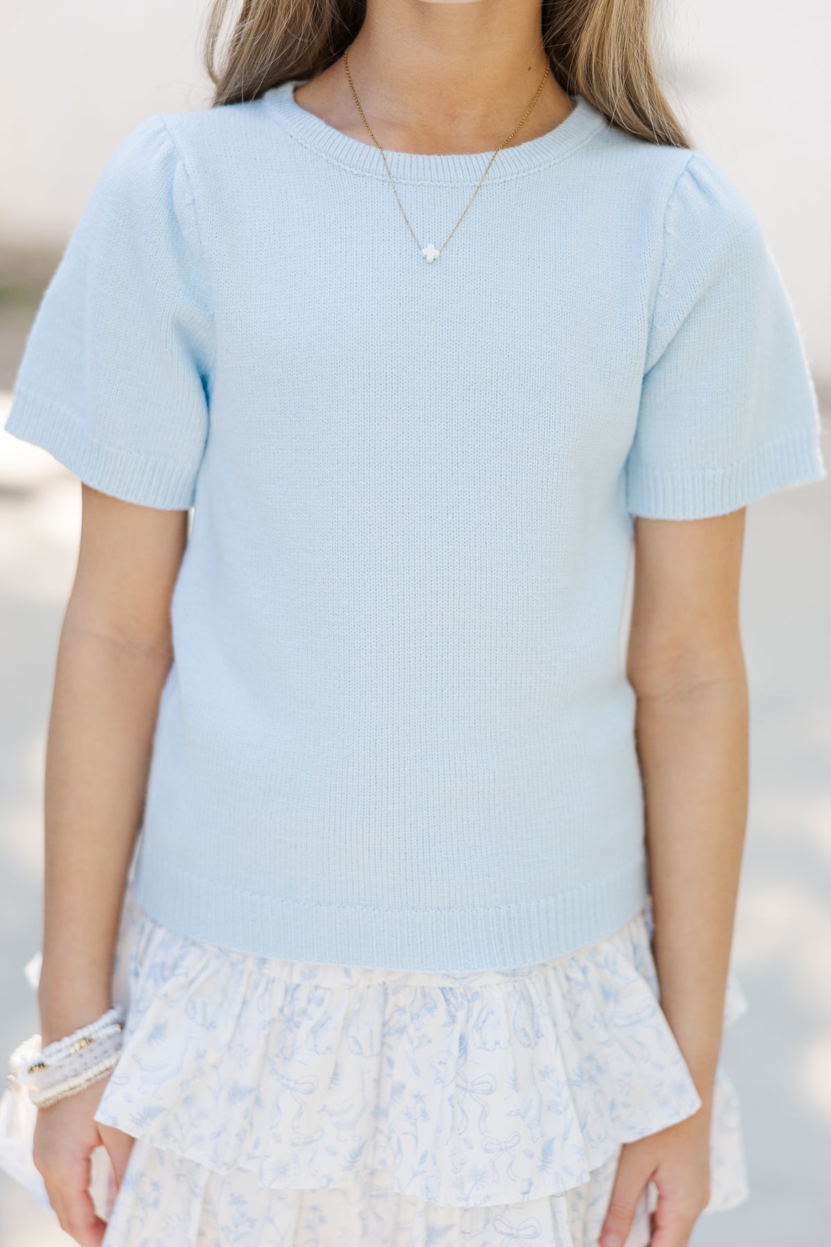 Girls: Work Of Art Sky Blue Short Sleeve Sweater – Shop the Mint