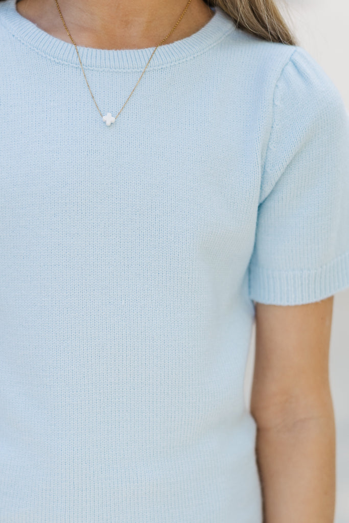 Girls: Work Of Art Sky Blue Short Sleeve Sweater – Shop the Mint
