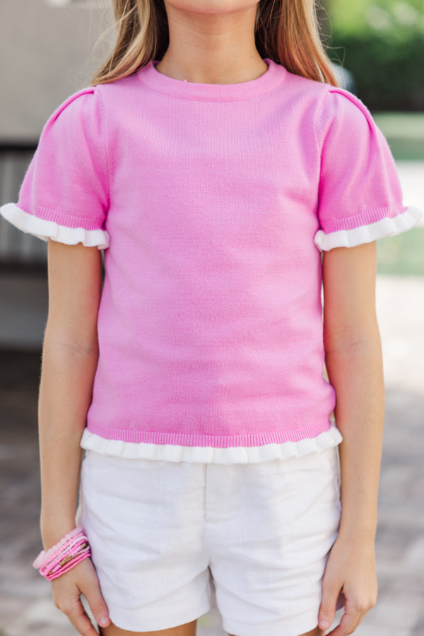 Girls: The Taylor Pink Lettuce Edge Sweater – Shop the Mint