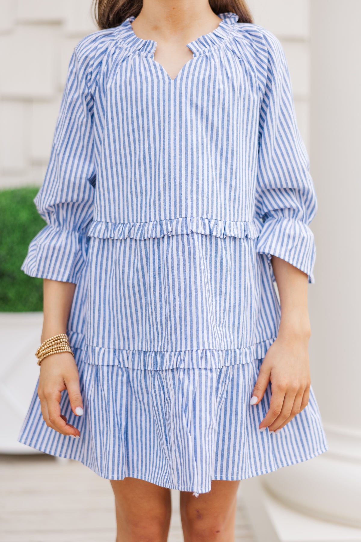 Girls: Always In the Lead Blue Striped Linen Dress – Shop the Mint