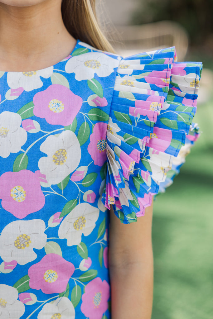 Girls: What A Vision Blue Floral Ruffled Dress – Shop the Mint