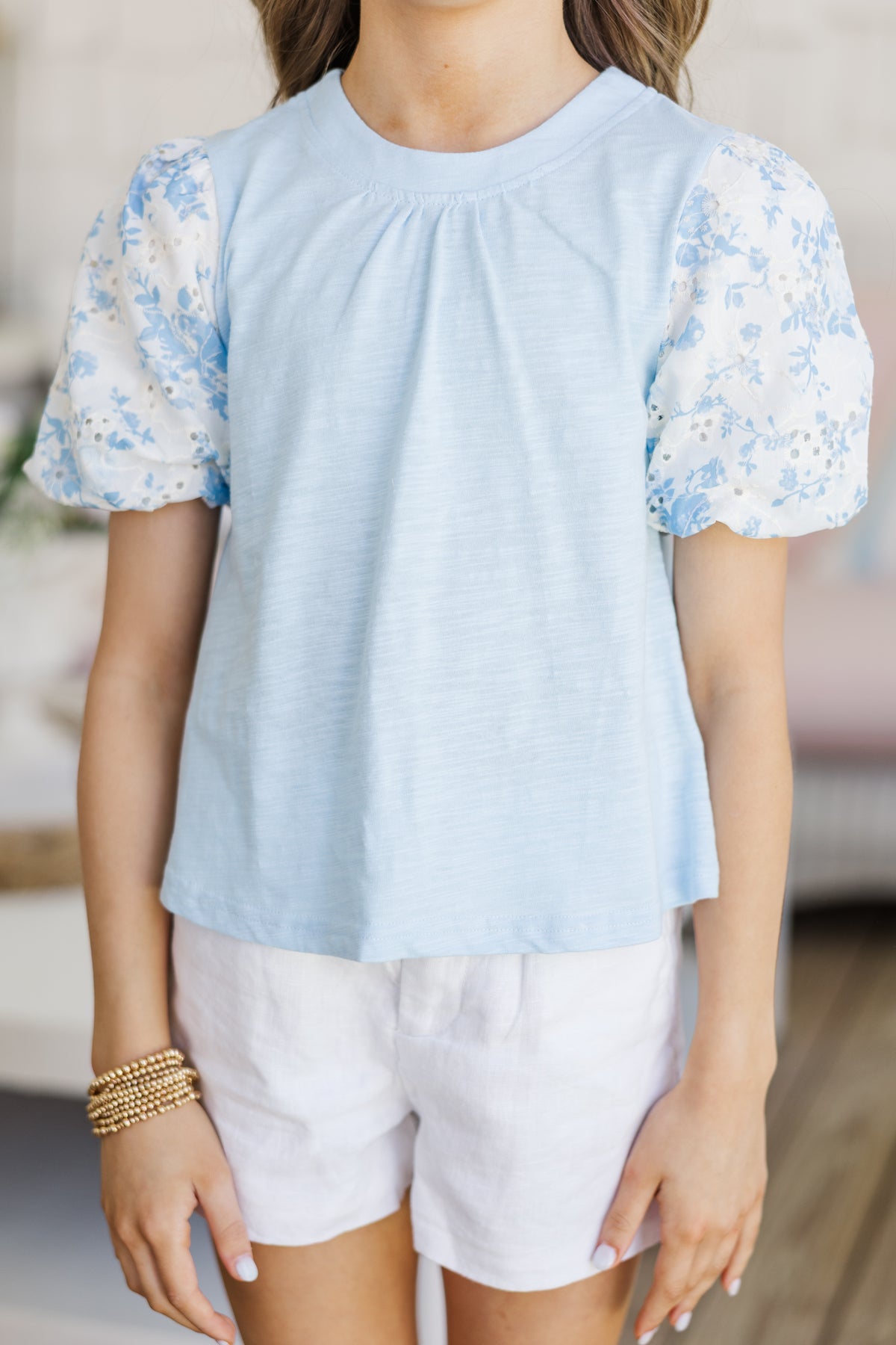 Girls: The Opal Light Blue Lace Sleeve Blouse – Shop the Mint