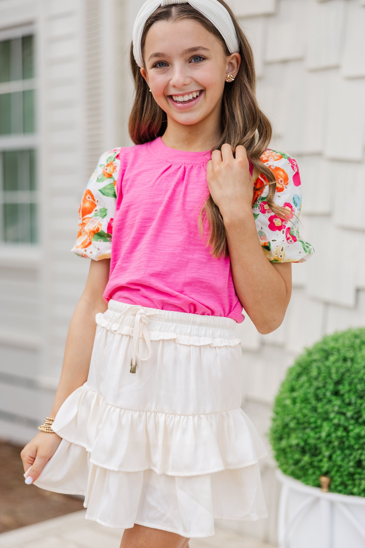 Girls: The Opal Pink Eyelet Sleeve Blouse – Shop the Mint