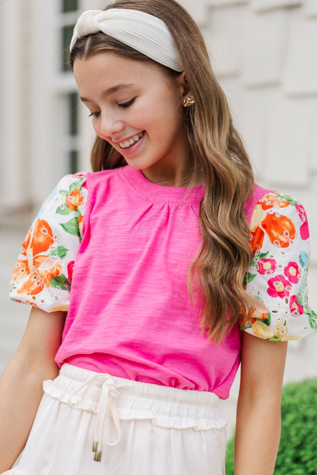 Girls: The Opal Pink Eyelet Sleeve Blouse – Shop the Mint