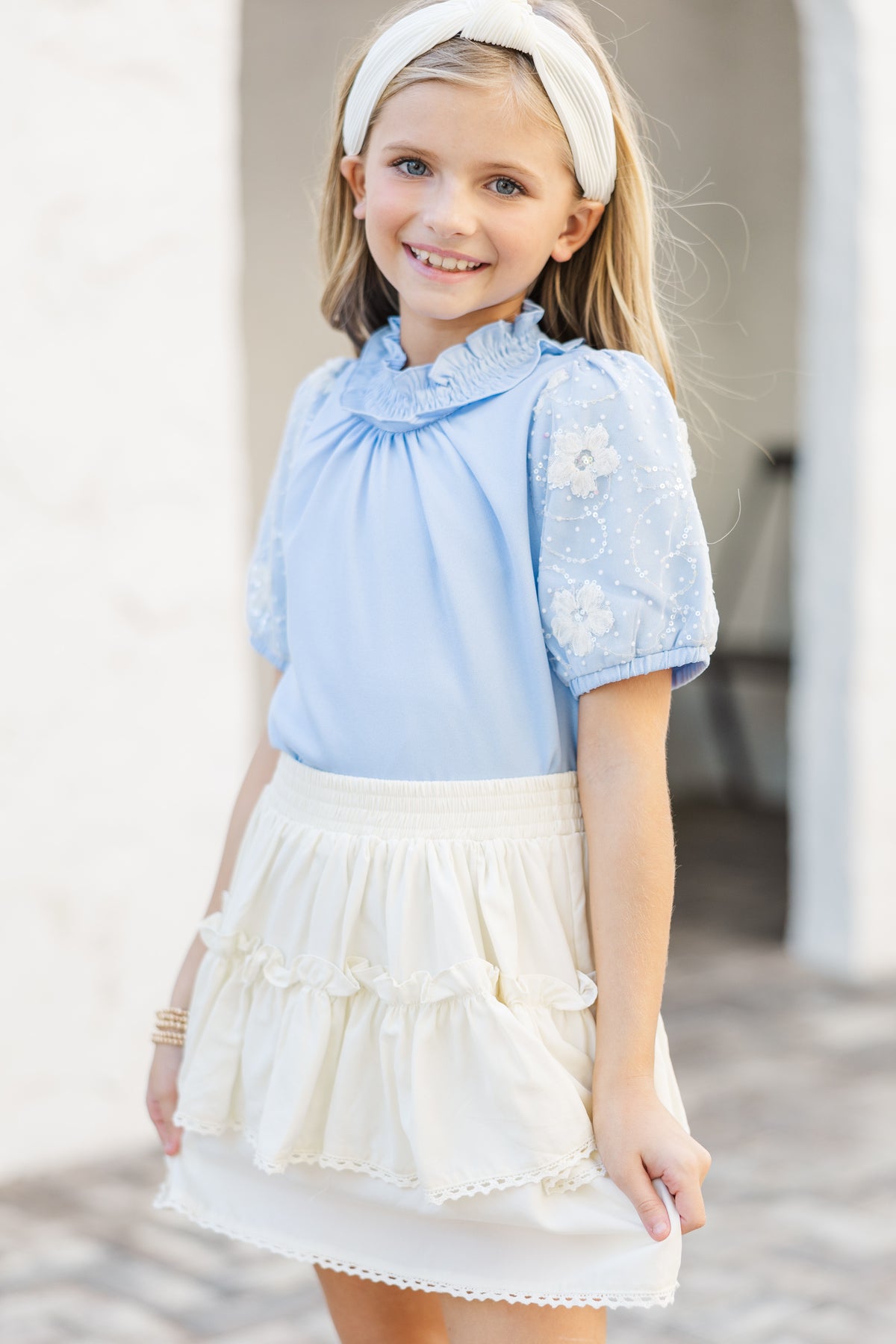 Girls: The Claira Light Blue Textured Blouse – Shop the Mint