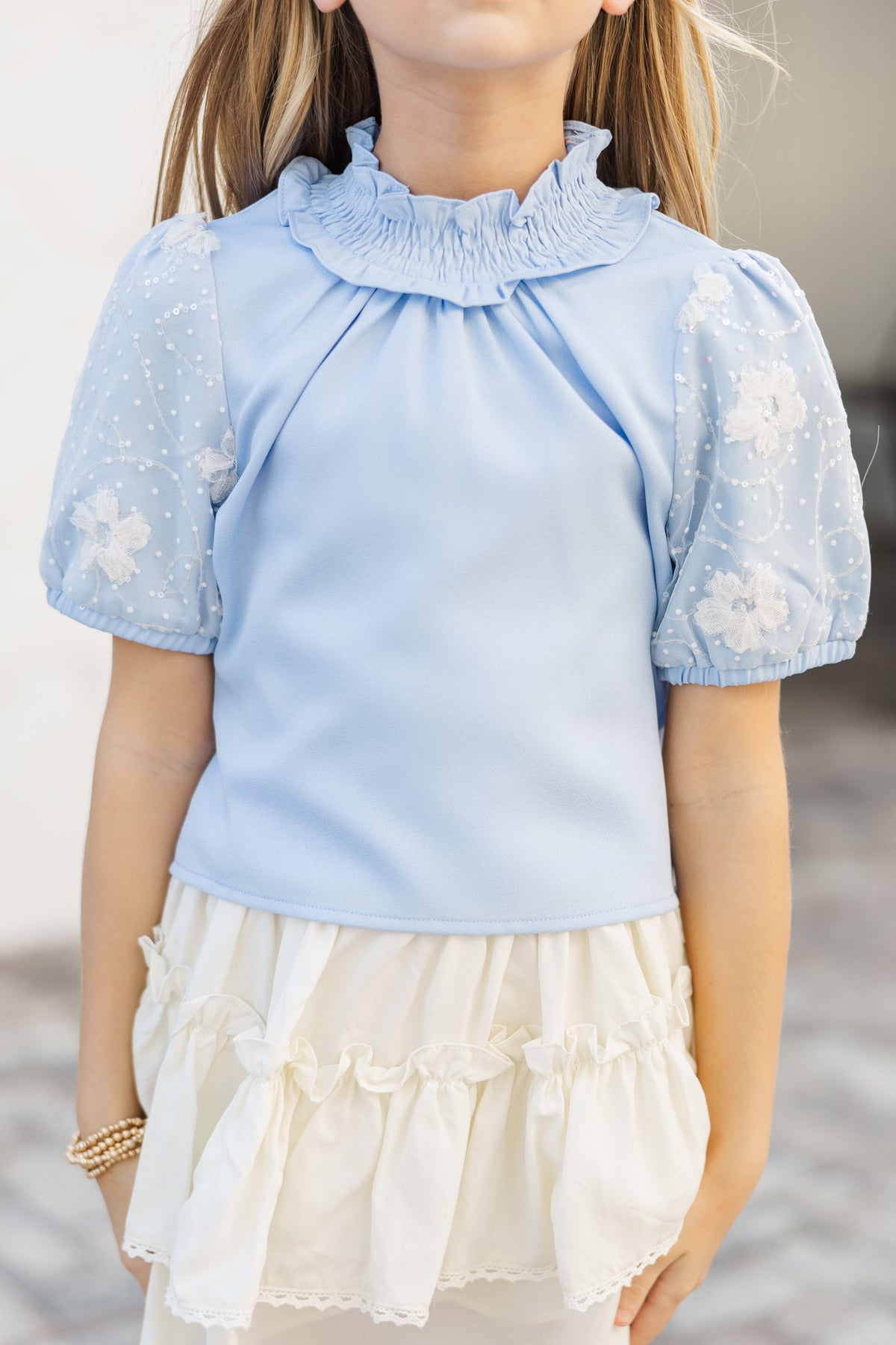 Girls: The Claira Light Blue Textured Blouse – Shop the Mint