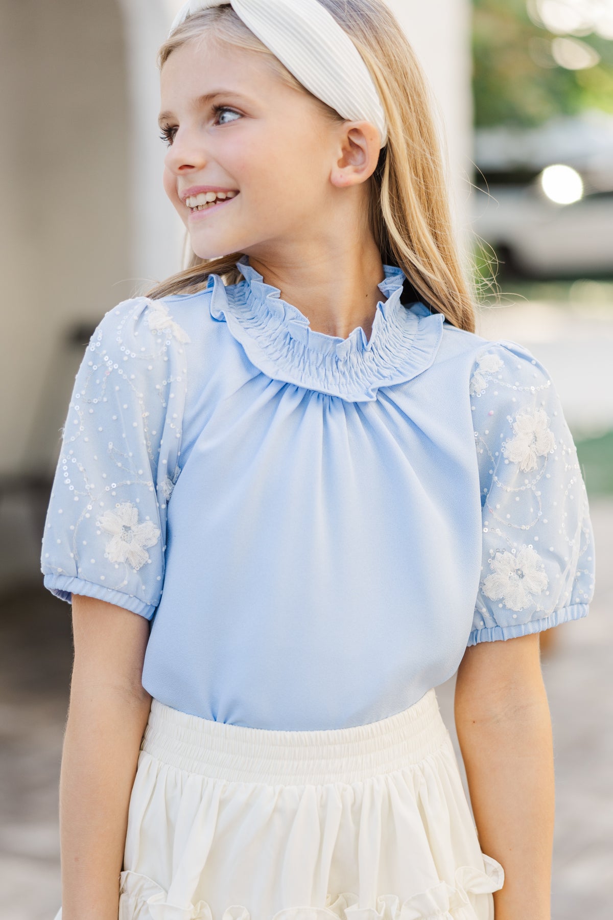 Girls: The Claira Light Blue Textured Blouse – Shop the Mint