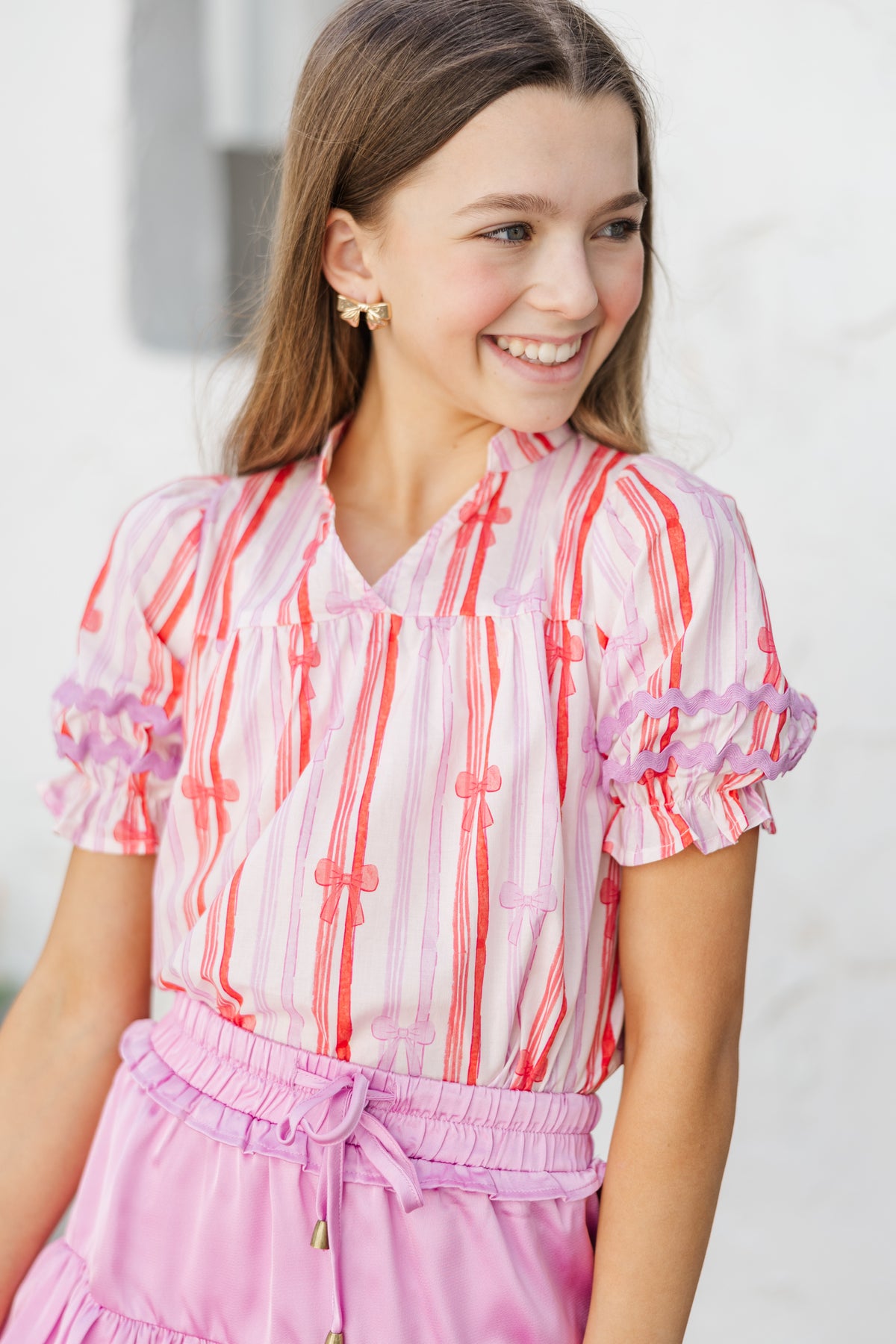 Girls: The Holly Pink Bow Print Blouse – Shop the Mint