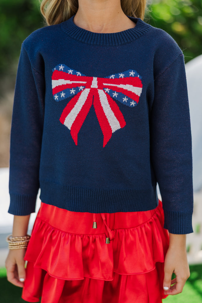 Girls: The Ansley Navy Bow Flag Sweater – Shop the Mint