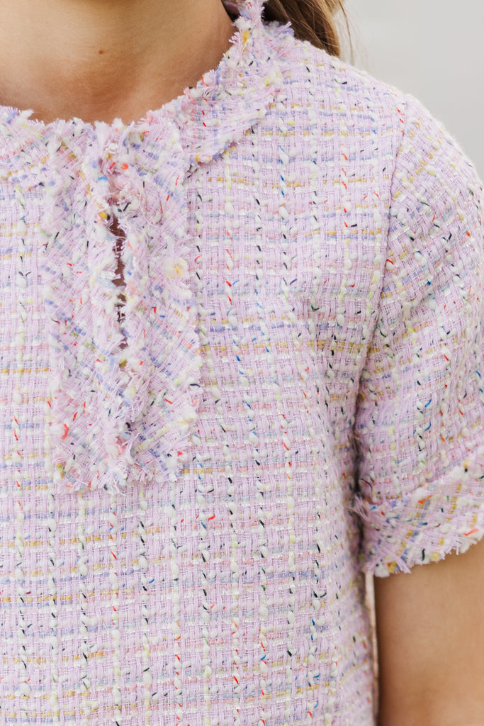 Girls: The Dorothy Pink Tweed Fringe Dress – Shop the Mint