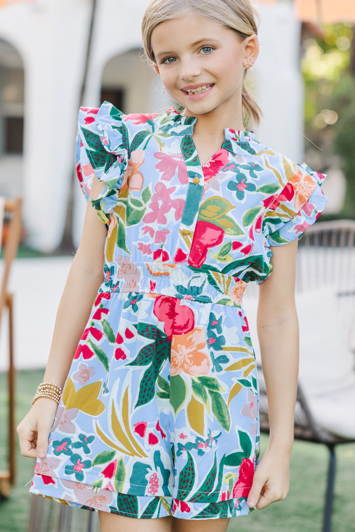Girls: Wild Love Light Blue Floral Romper – Shop the Mint
