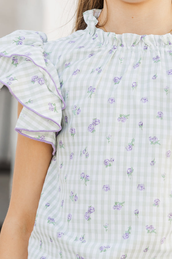 Girls: On My Heart Sage Gingham Blouse – Shop the Mint