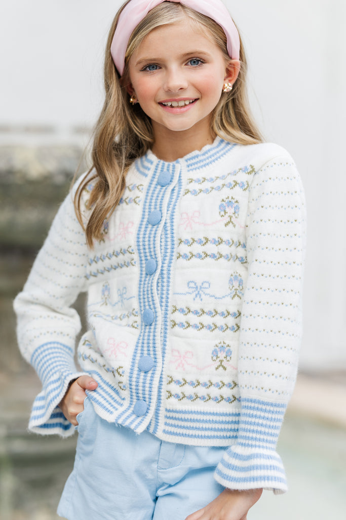 Girls: The Rhiannon Light Blue Bow Stitched Cardigan – Shop the Mint
