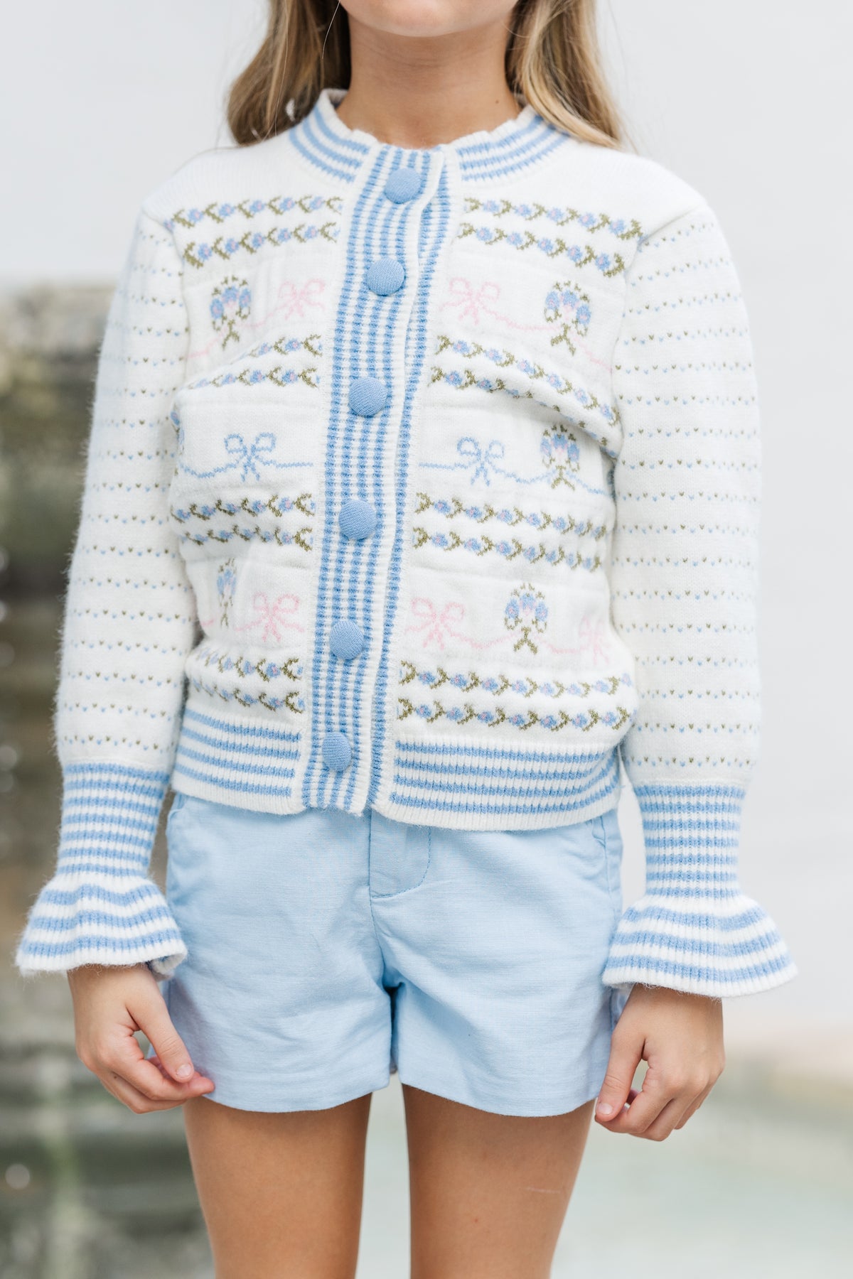 Girls: The Rhiannon Light Blue Bow Stitched Cardigan – Shop the Mint