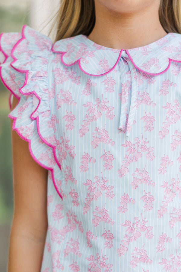 Girls: The Jordan Pink & Blue Floral Toile Blouse – Shop the Mint