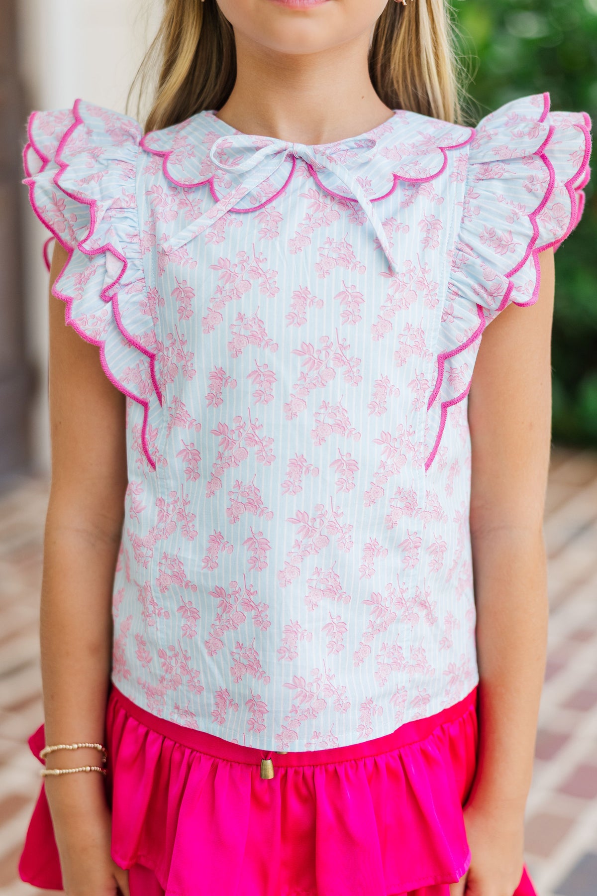 Girls: The Jordan Pink & Blue Floral Toile Blouse – Shop the Mint