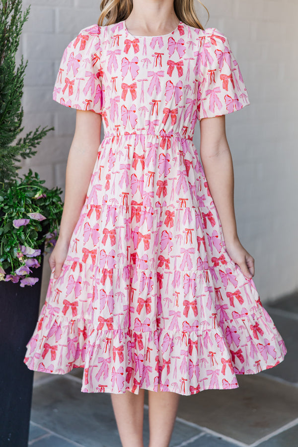 Girls: Fun & Games Pink Bow Pattern Dress – Shop the Mint